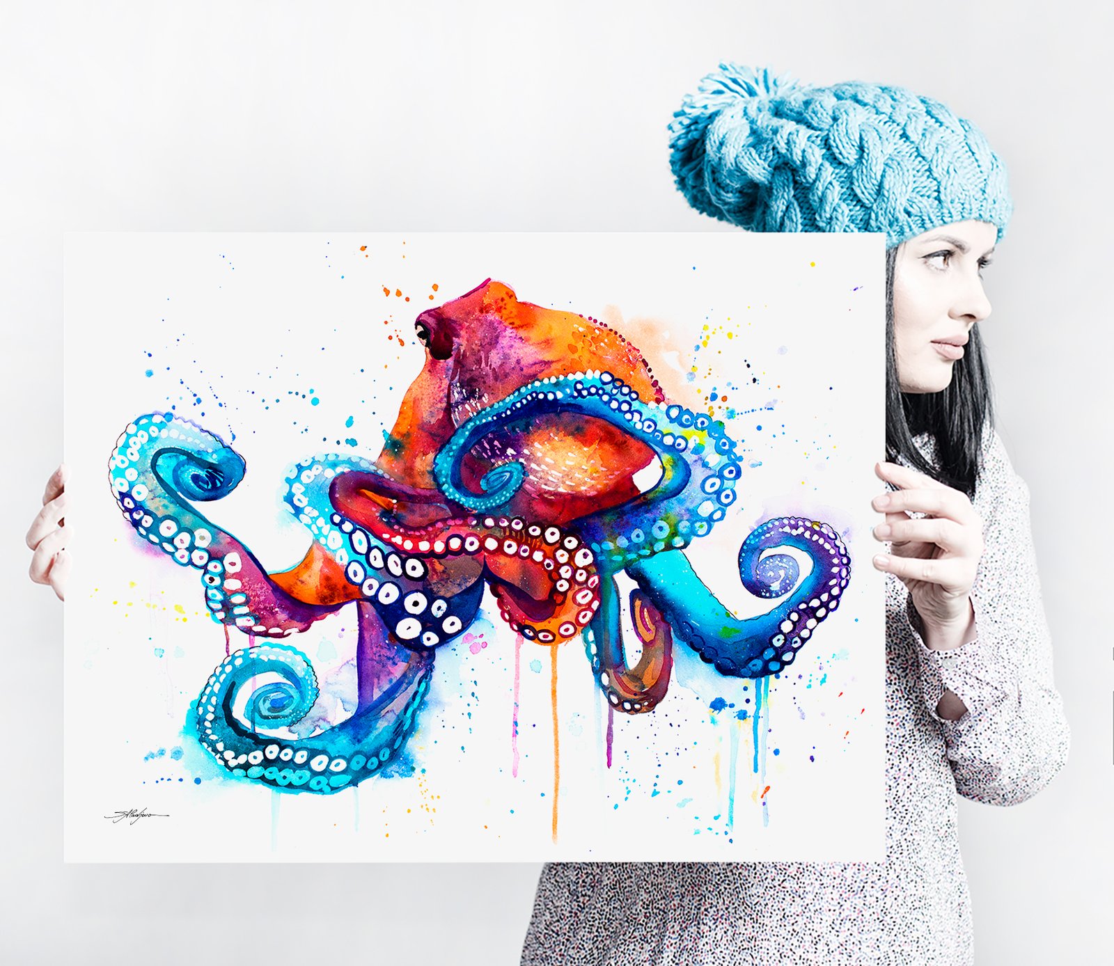 Octopus watercolor painting print by Slaveika Aladjov