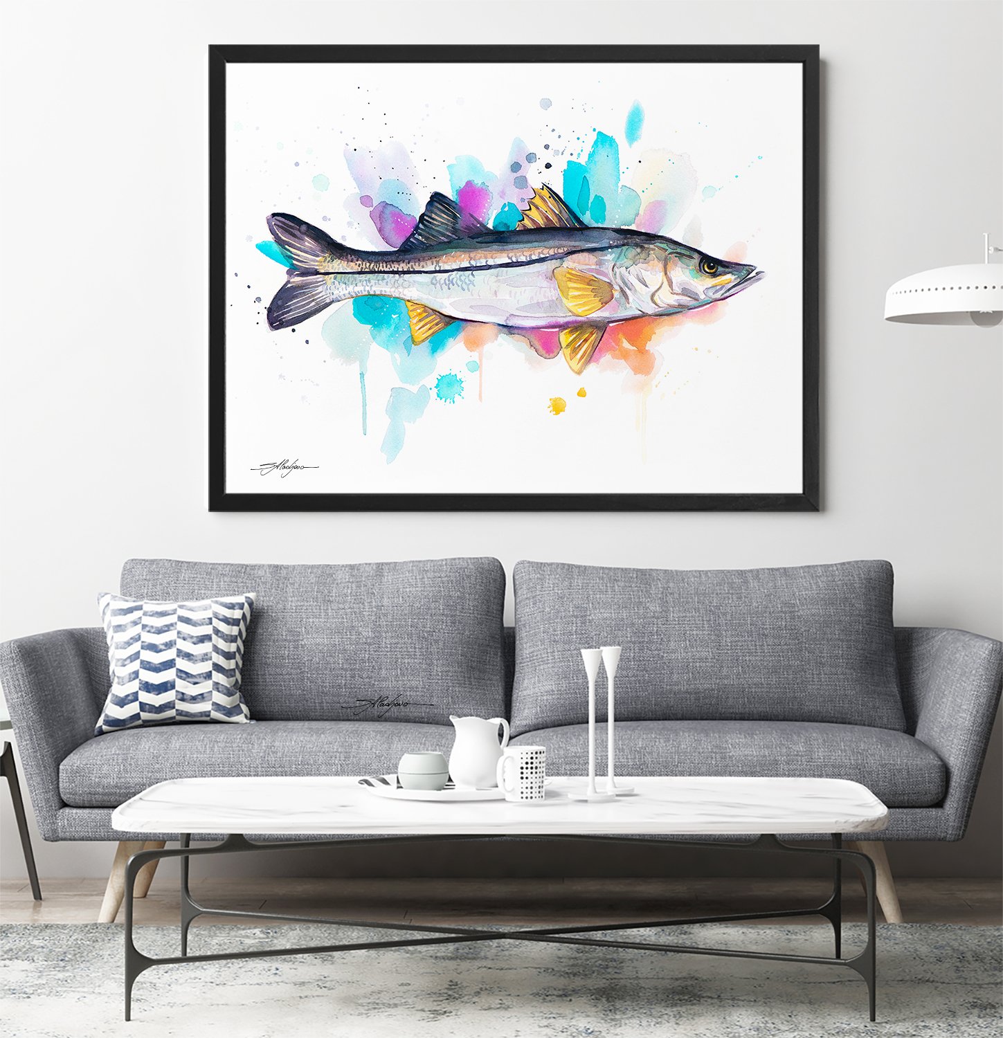 Common snook fish watercolor painting print
