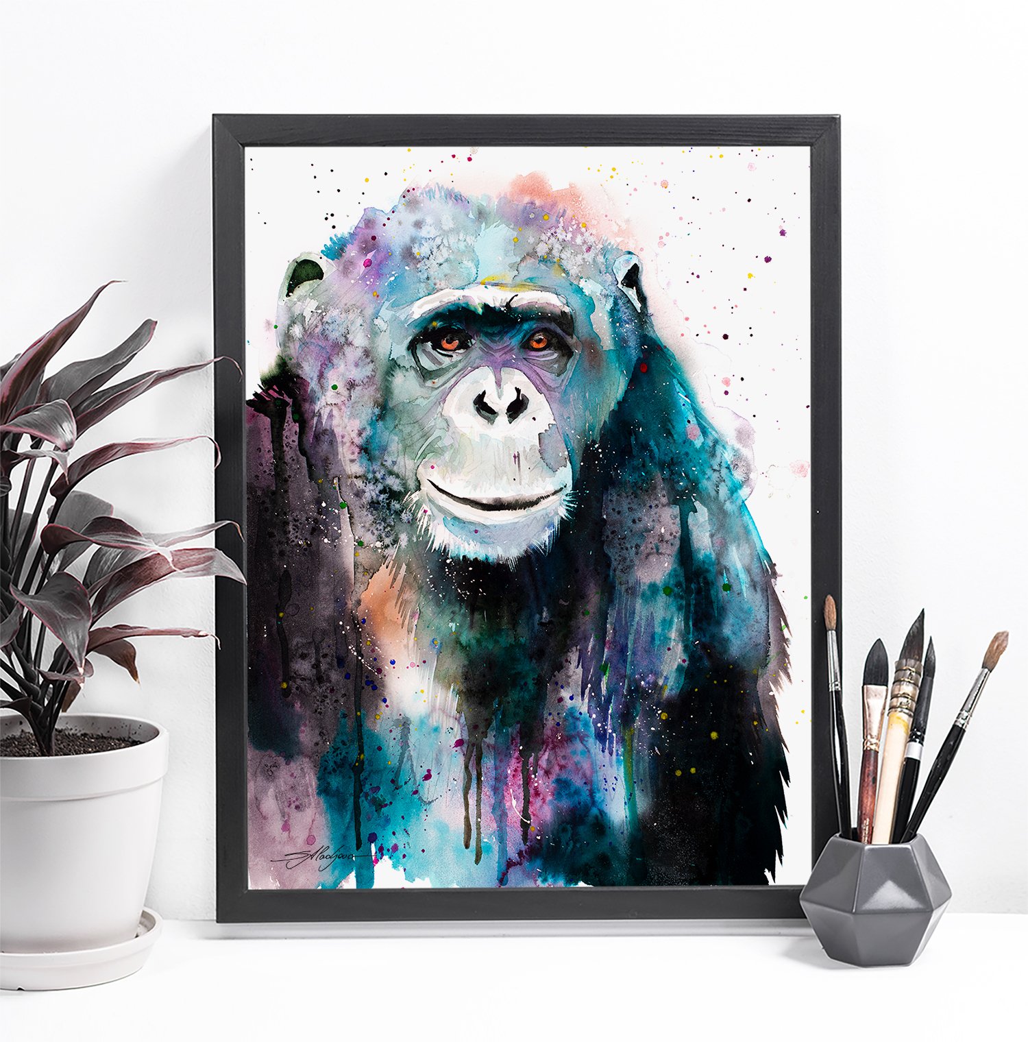 Chimp Chimpanzee watercolor painting print