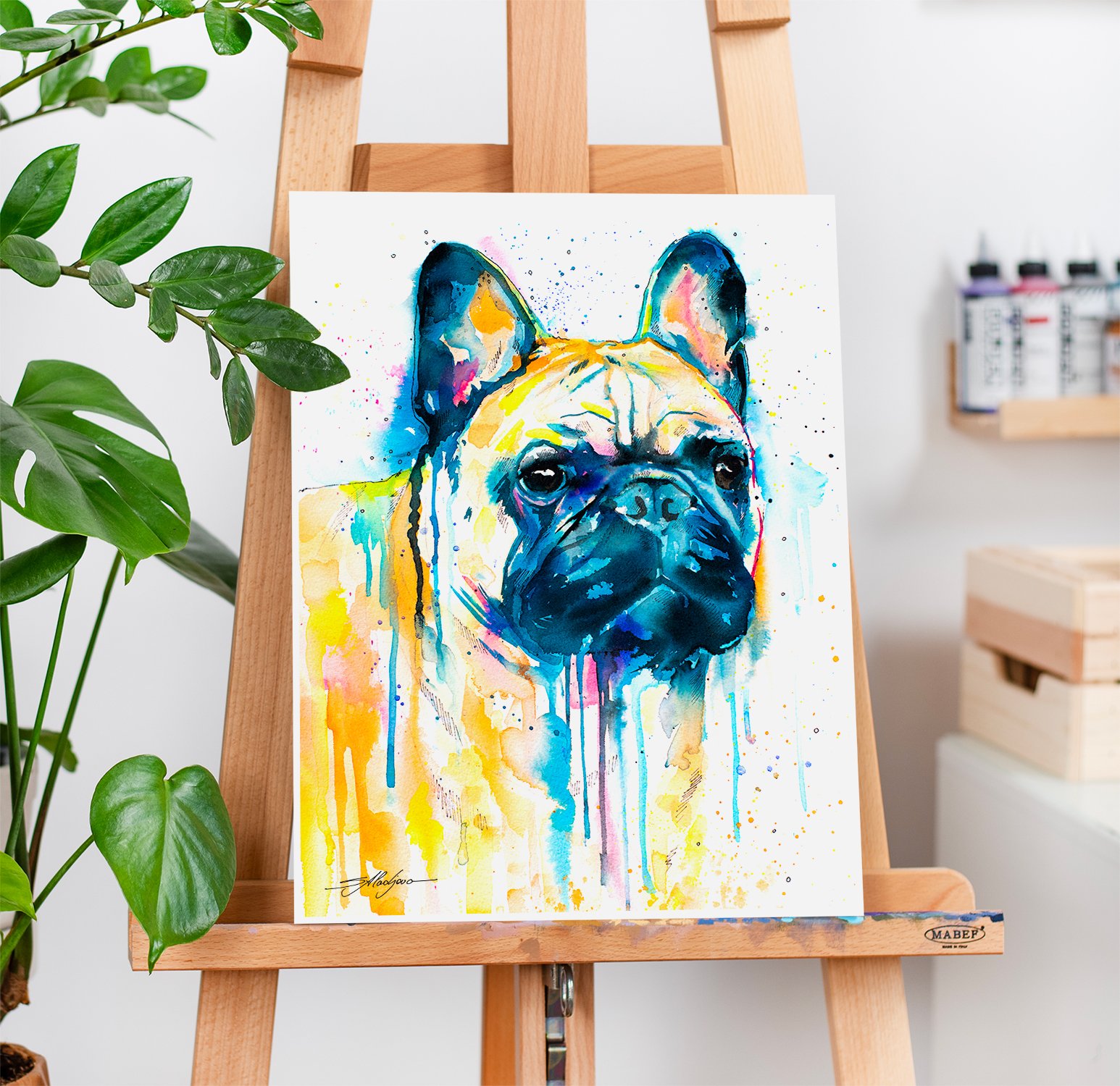 Fawn French Bulldog watercolor painting print