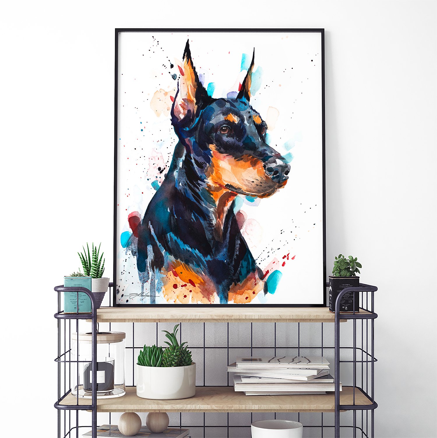 Doberman watercolor painting print