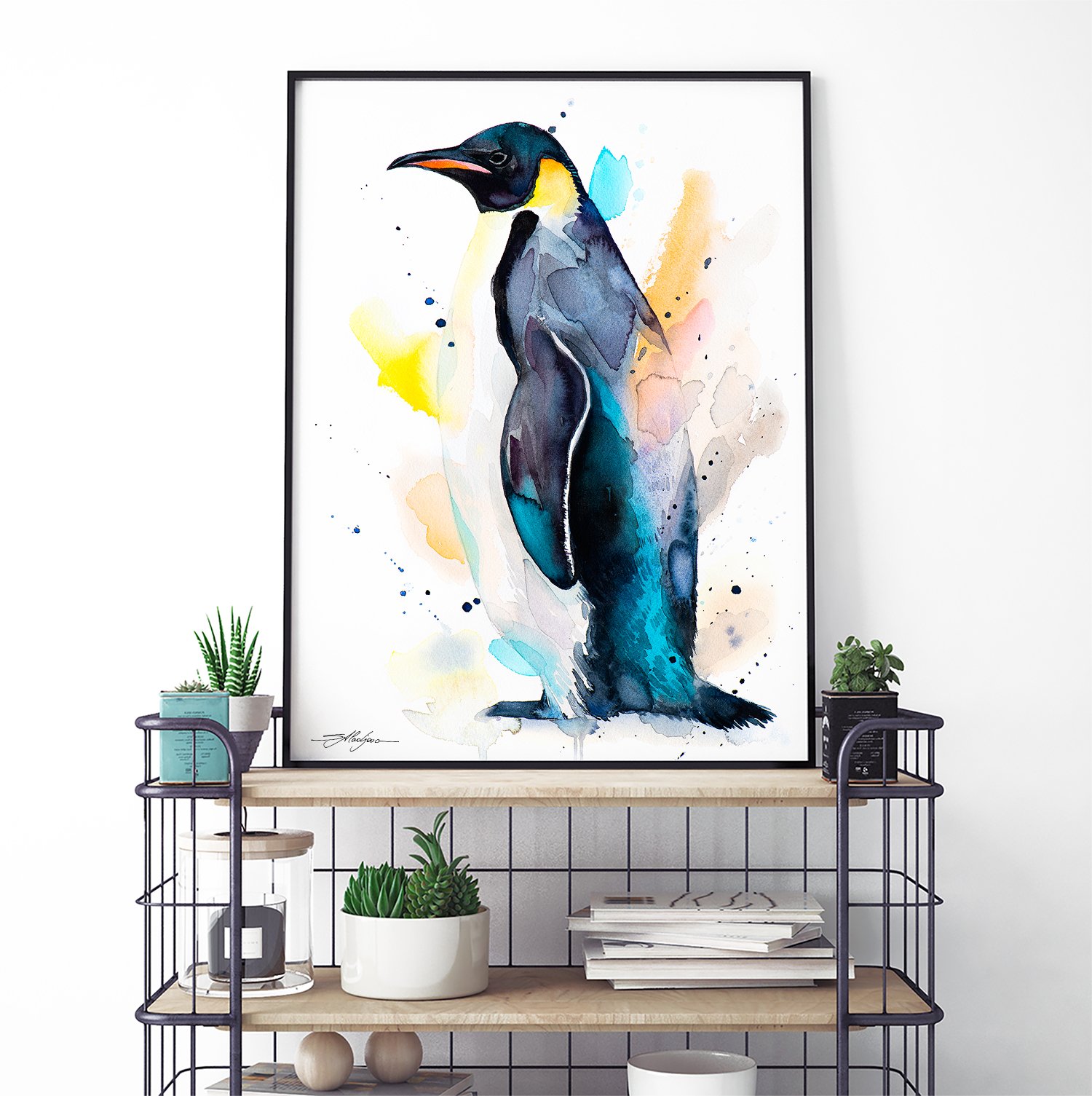 Emperor penguin watercolor painting print