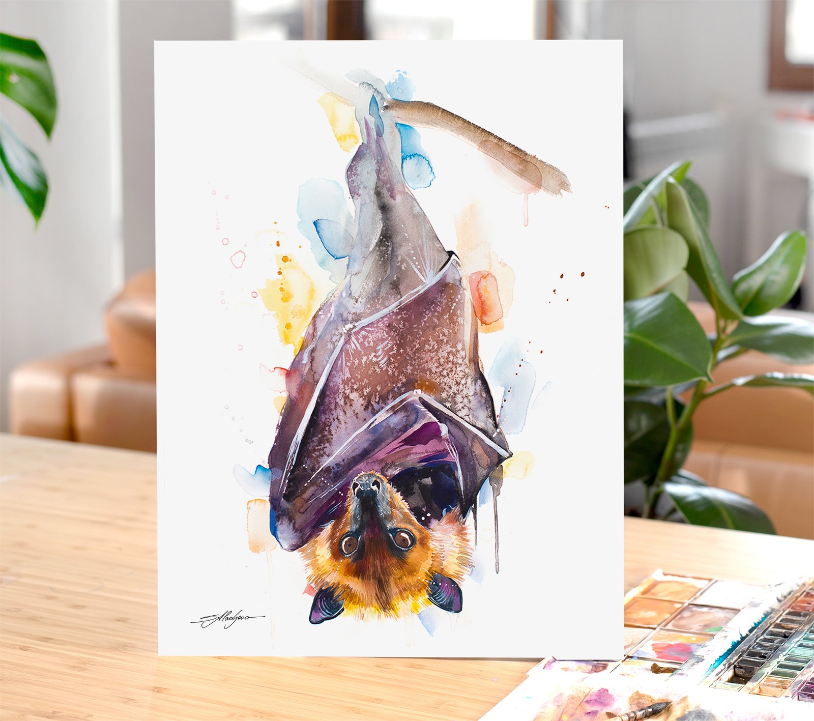 Townsend's big-eared bat watercolor painting print