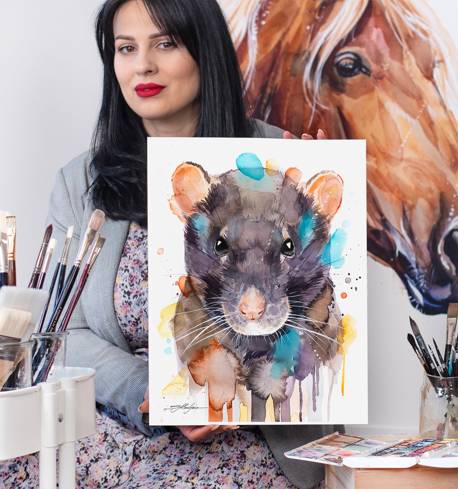 Rat watercolor painting print