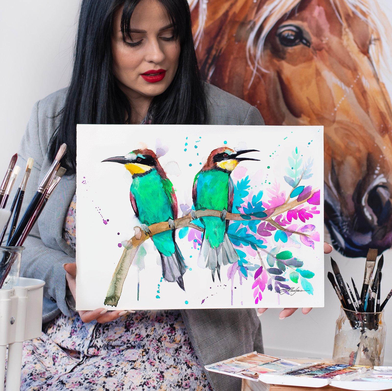 Bee-eater watercolor painting print