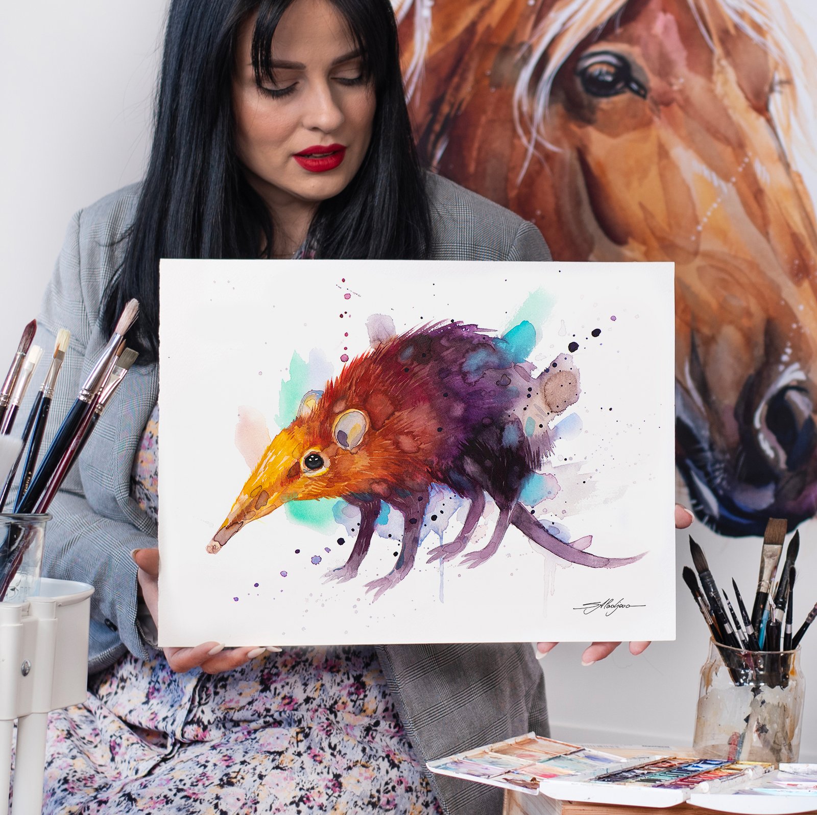 Golden-rumped elephant shrew watercolor painting print