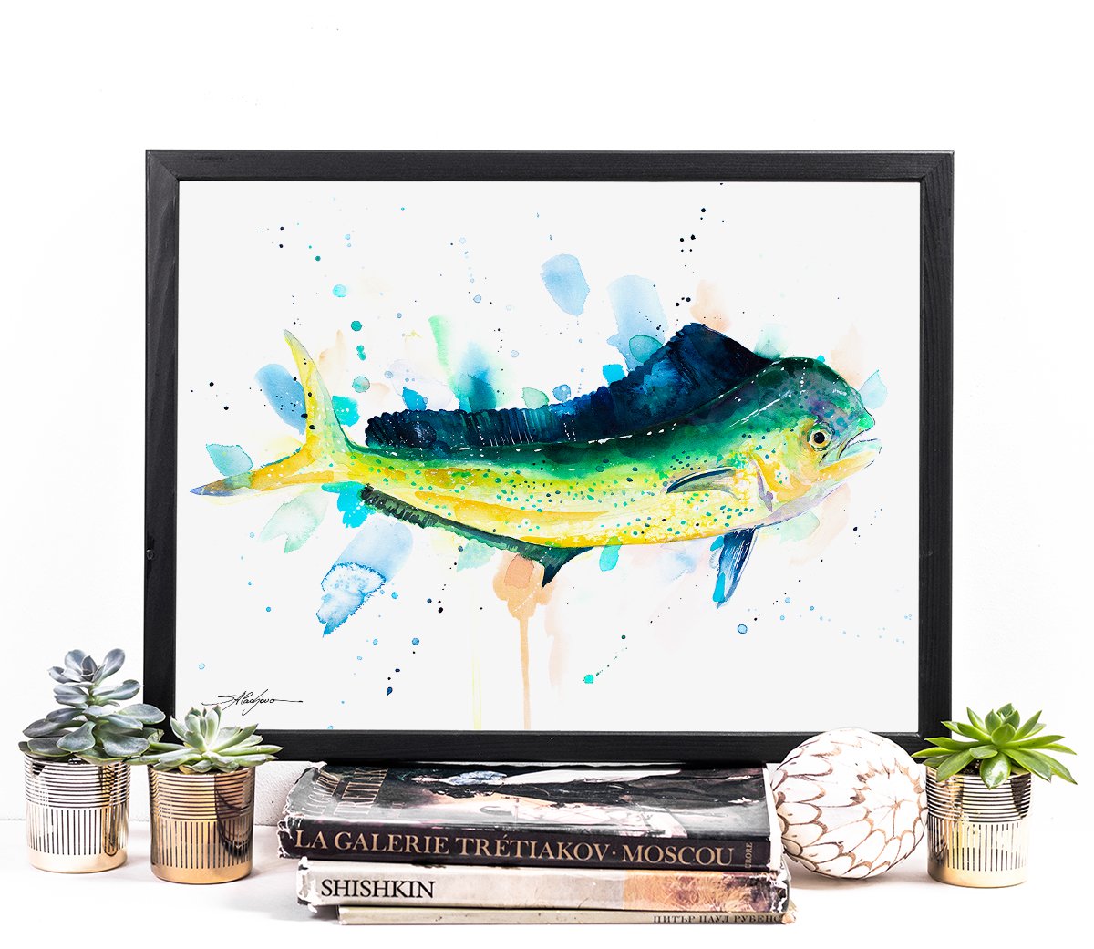 Mahi Mahi, Dolphin fish, Dorado watercolor painting print