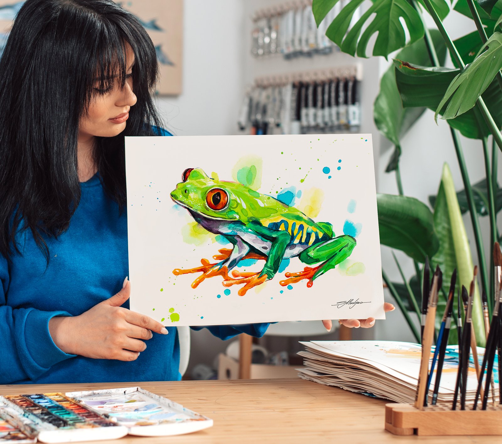 Red-eyed tree frog watercolor painting print by Slaveika Aladjova,