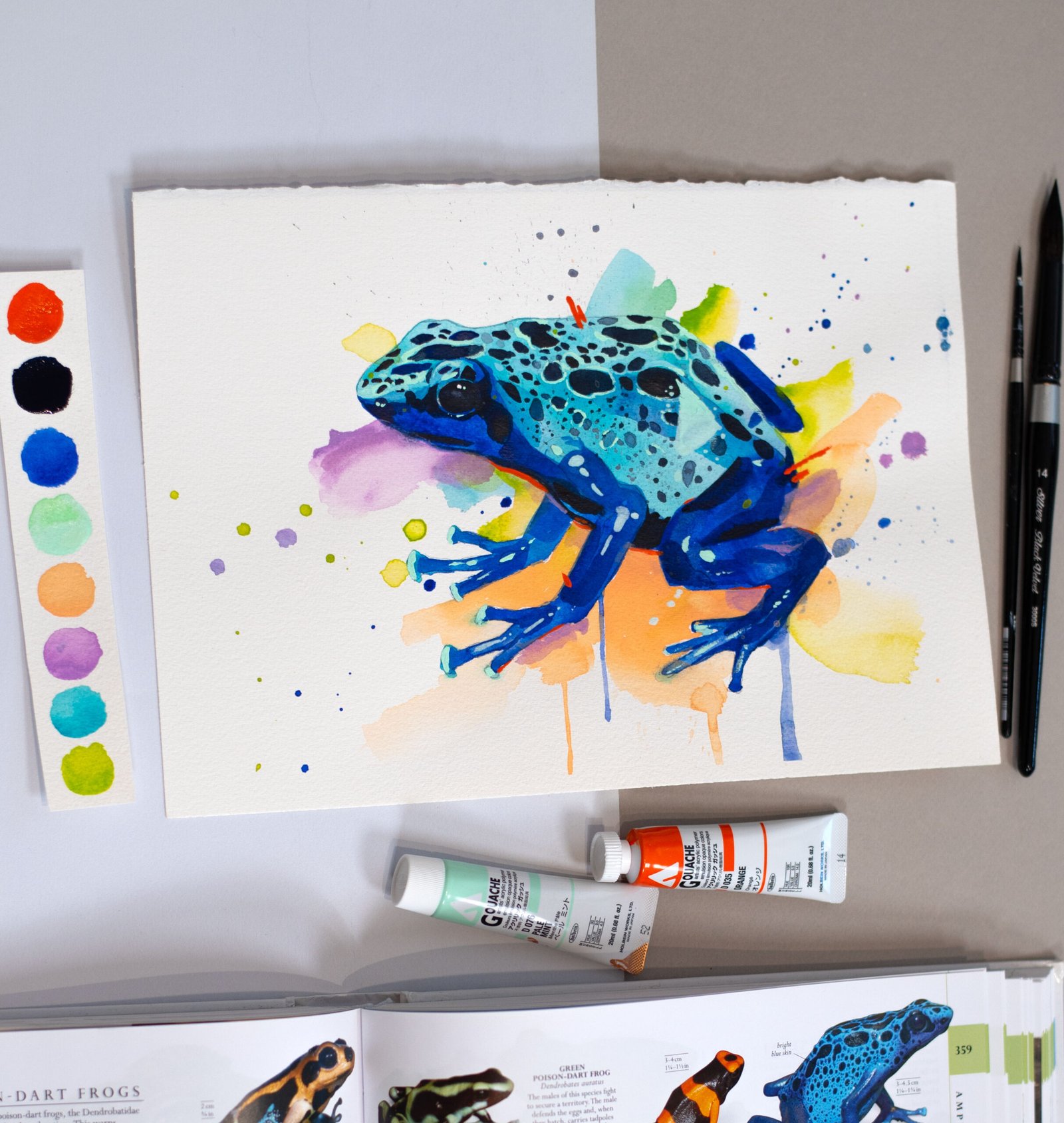 Blue poison dart frog watercolor painting print by Slaveika Aladjova,